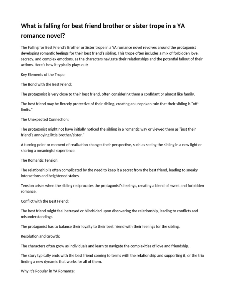 How to Write Falling for Best Friend Brother or Sister Trope in a YA ...