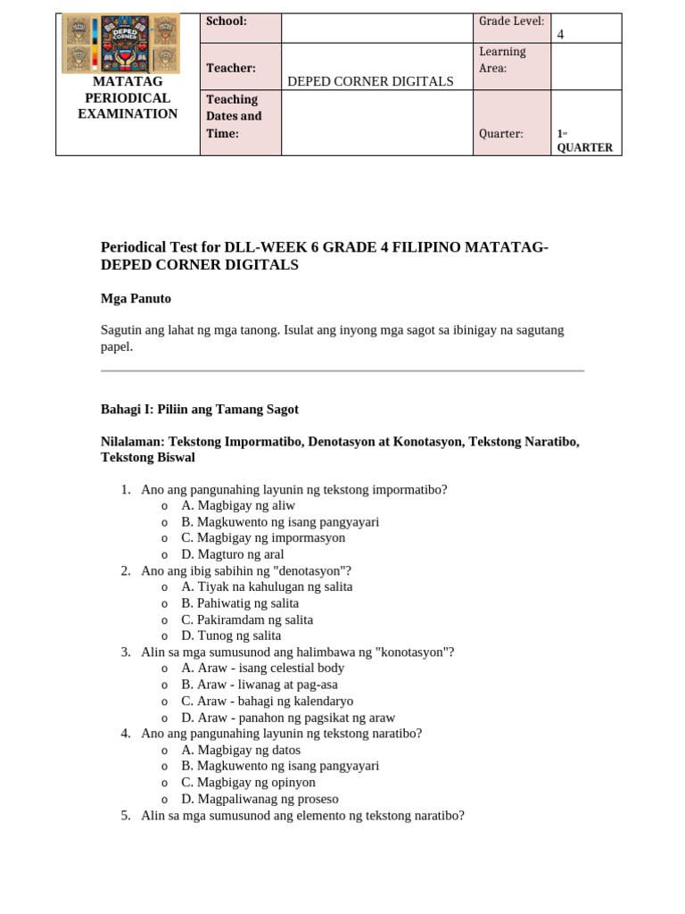 PT-WEEK 6-FILIPINO -DEPED CORNER DIGITALS | PDF