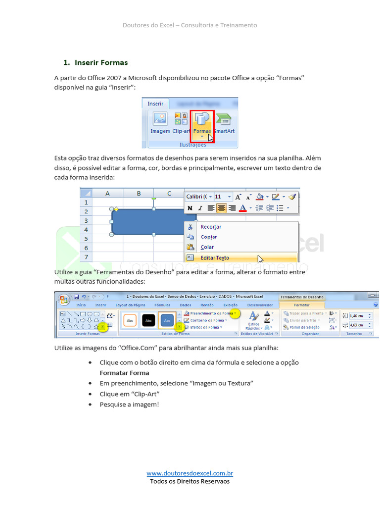 Como Inserir e Editar Formas no Excel | PDF