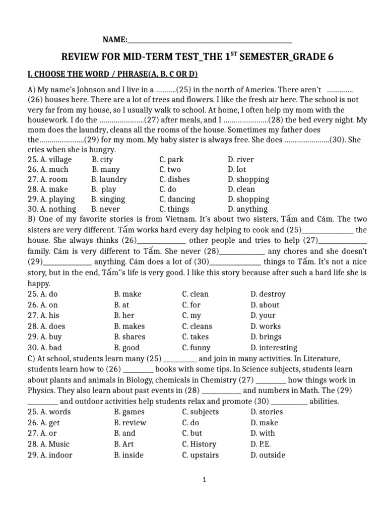 Grade 6 Mid-Term Test Review Guide | PDF