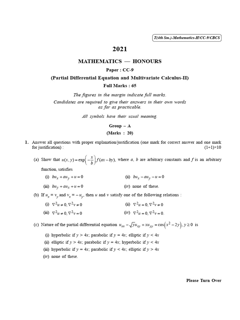 CU-2021 B.Sc. (Honours) Mathematics Semester-IV Paper-CC-9 QP | PDF | Mathematical Analysis ...