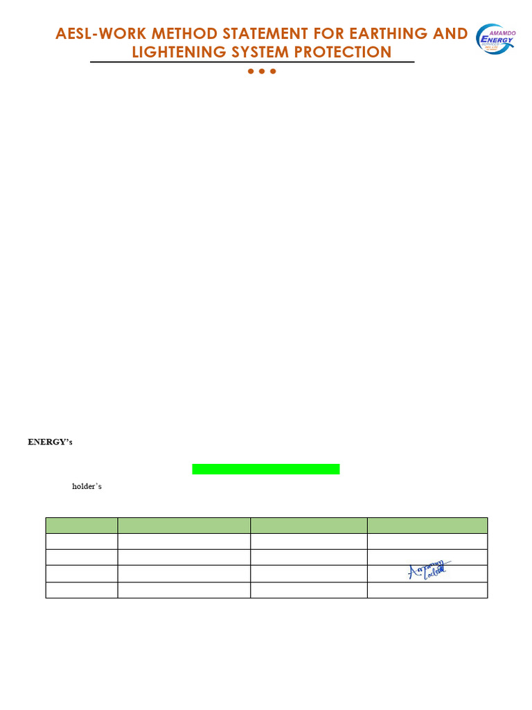 Tec 3 1 Work Method Statement For Earthing And Lightning Protection