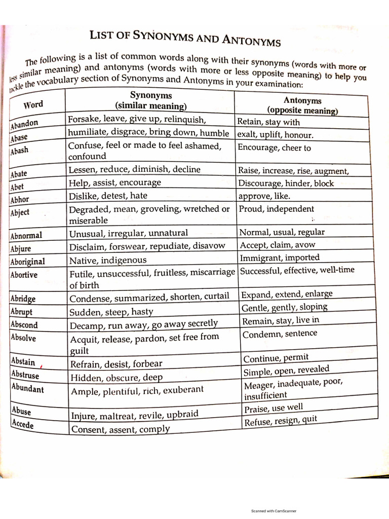 Synonyms and Antonyms | PDF