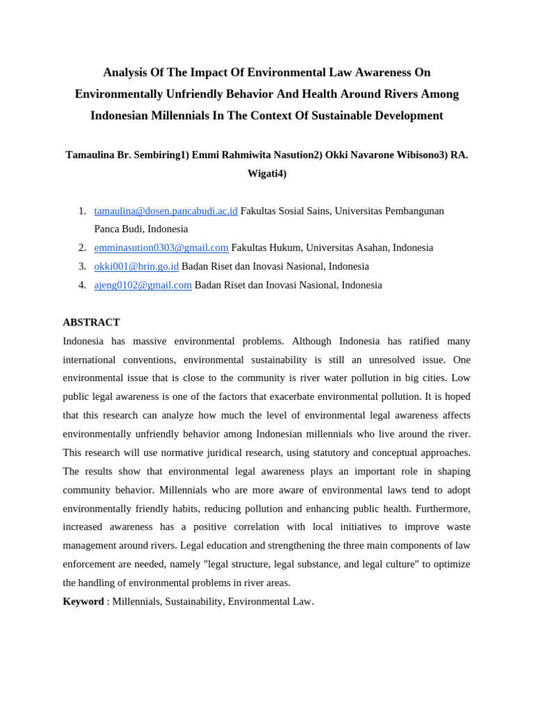 Tamaulina Br. Sembiring - Analysis of The Impact of Environmental Law ...