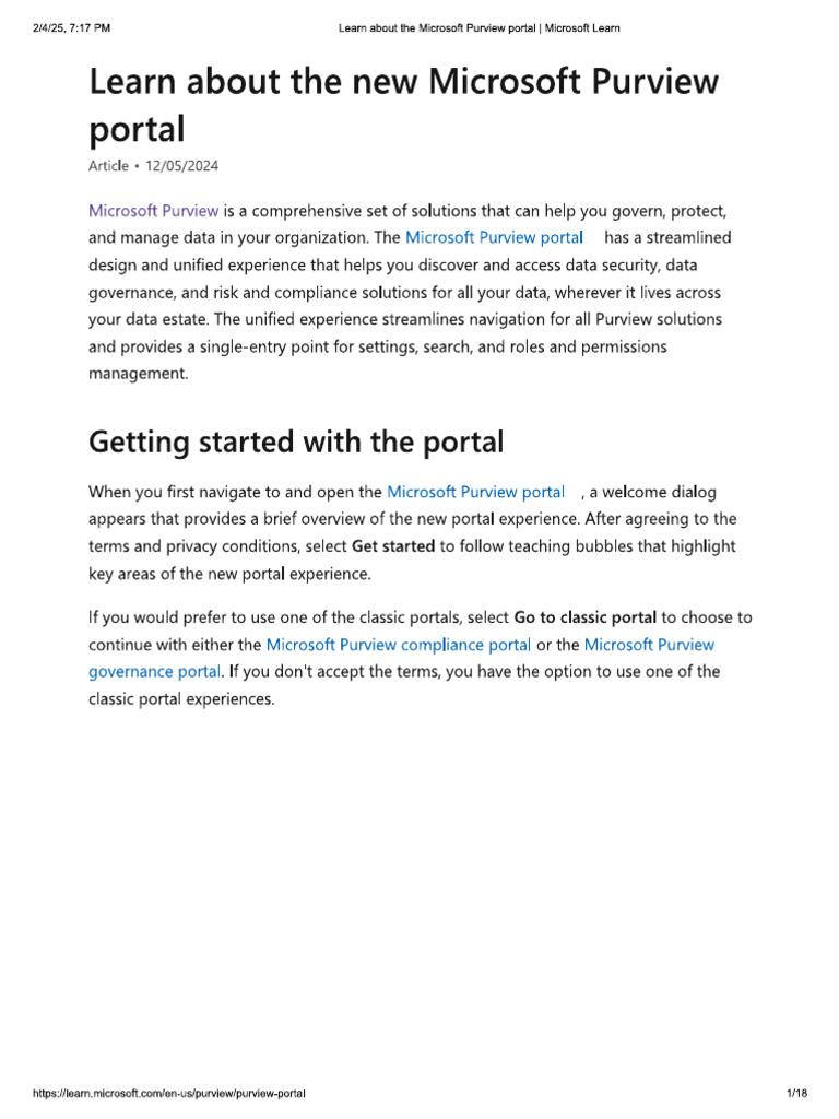 Learn About the New Microsoft Purview Portal | PDF
