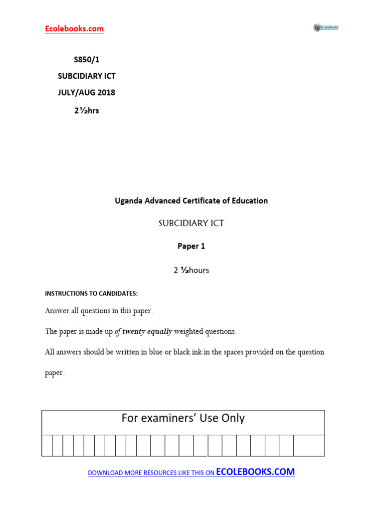 S6 Ict I Guide 2018 Revision Past Papers | PDF | Duplex ...