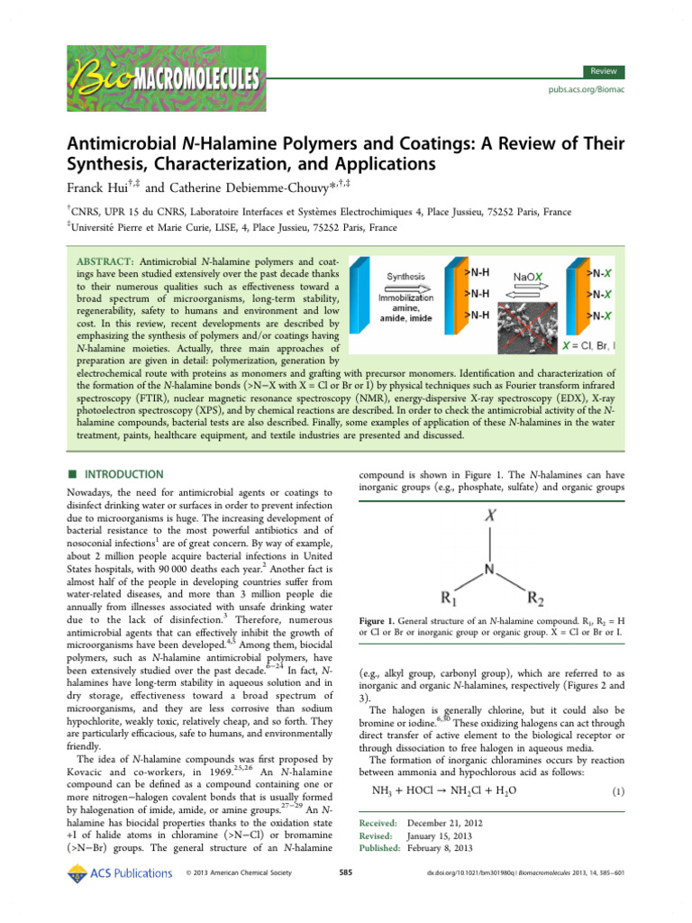 N-Halamine Polymers: Synthesis & Applications | PDF | Chlorine | Polymers