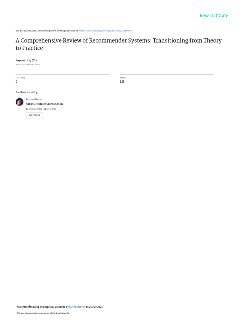 A Comprehensive Review of Recommender Systems: Transitioning From Theory To Practice | PDF ...