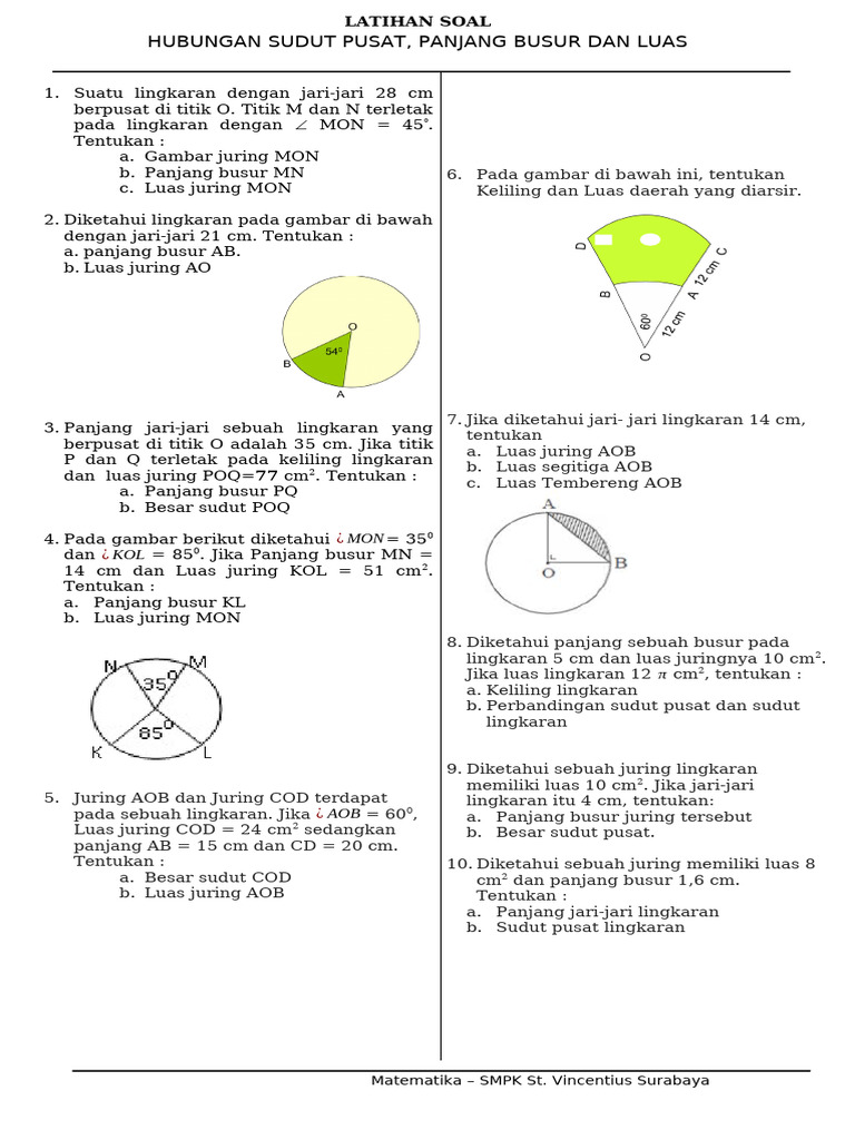 Hub Sudut Pusat, Panjang Busur Dan Luas Juring | PDF