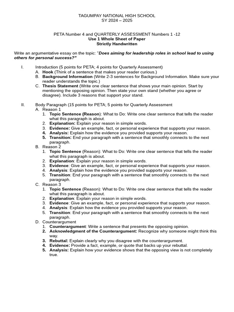Guideline in Writing Argumentative Essay | PDF | Essays | Reason