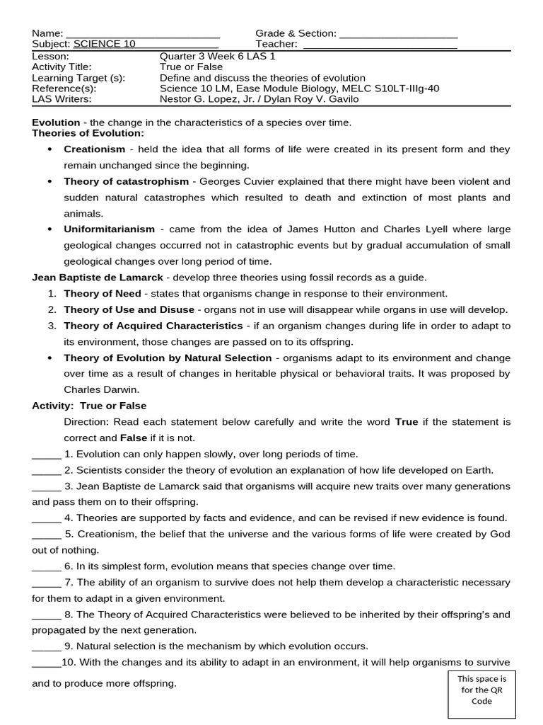 SCIENCE-10-Q3-WK-6-LAS-1 | PDF | Evolution | Nature