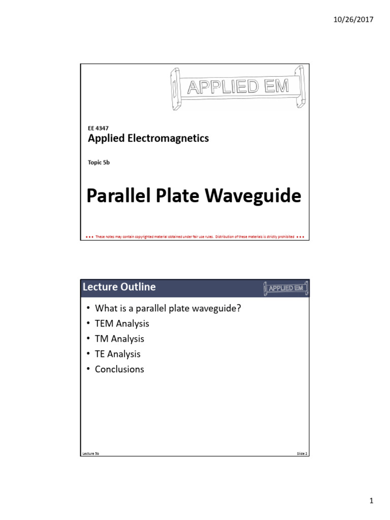 Lecture 5b Parallel Plate Waveguide | PDF | Waveguide | Electricity