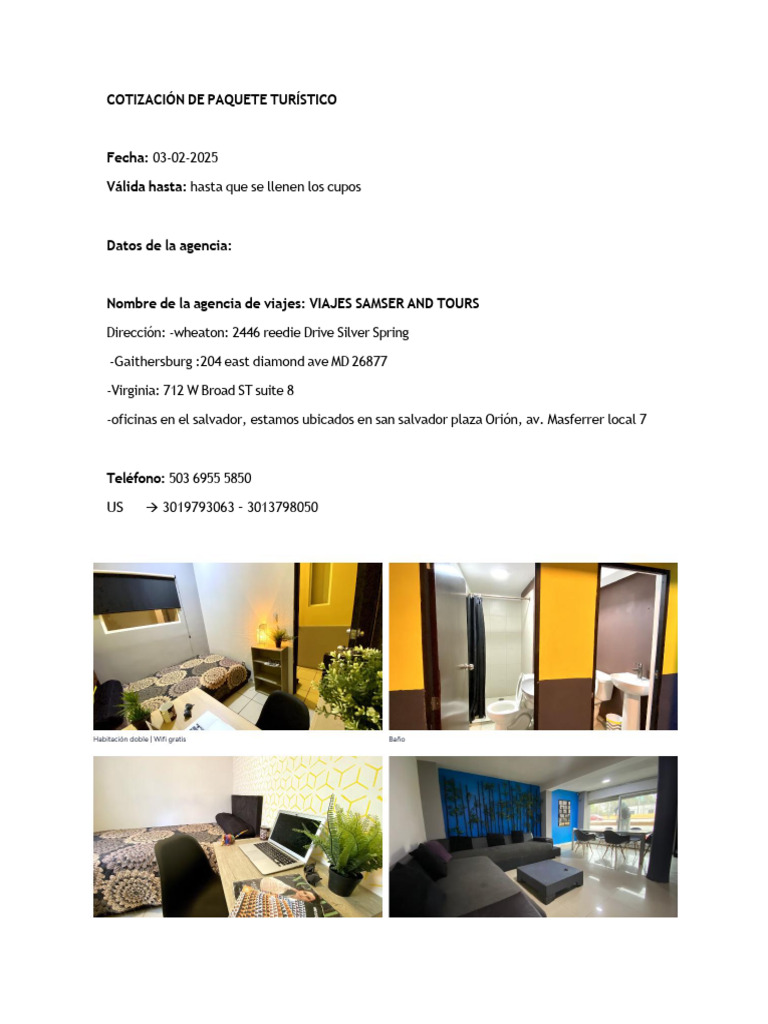 Cotizaci N de Paquete Tur Stico Sal Mex | PDF