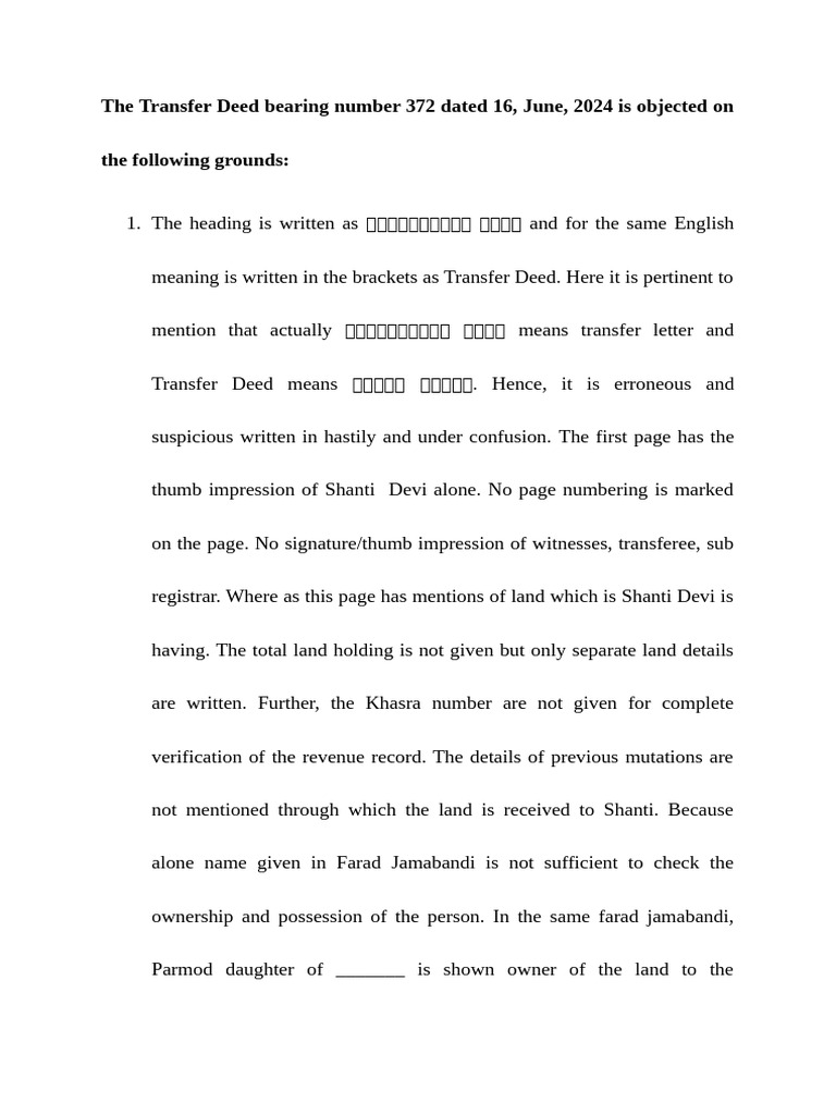 Objections to Deed | PDF | Signature Objections to Deed | PDF | Signature