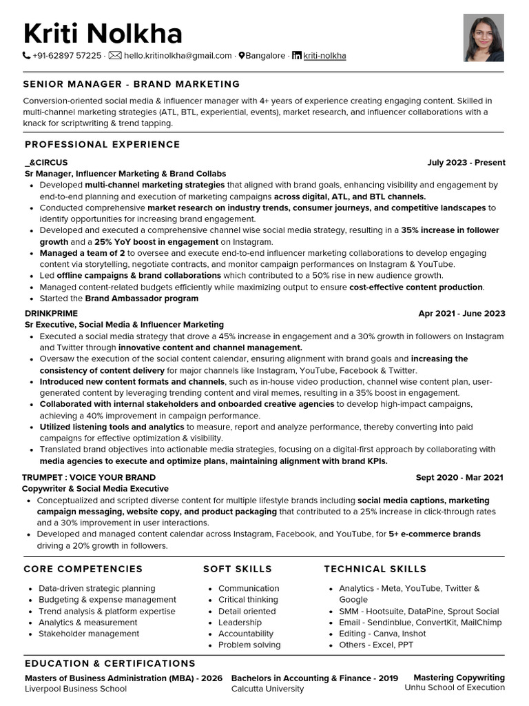 Kriti Nolkha - Brand Manager CV | PDF | Analytics | Social Media