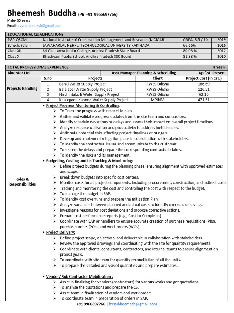 Bheemesh Buddha Updated Reume 12-01-2025 | PDF | Budget