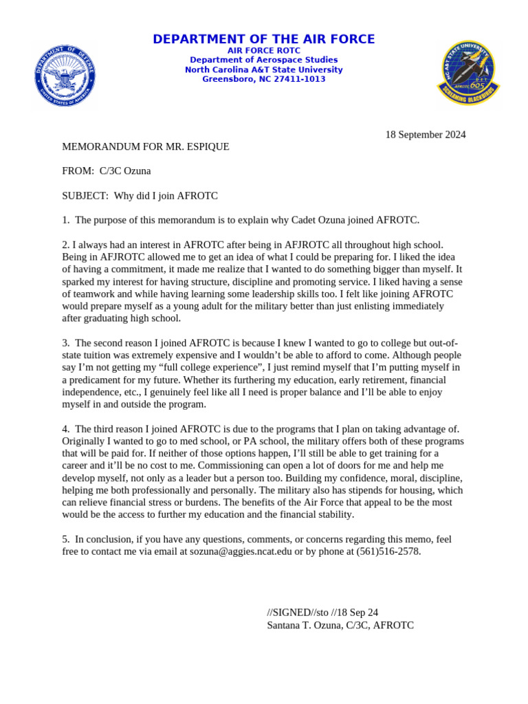 Why Did I Join AFROTC Memorandum | PDF