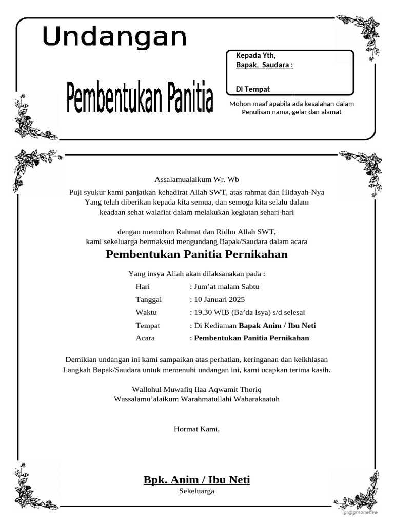Undangan Pembubaran Panitia | PDF