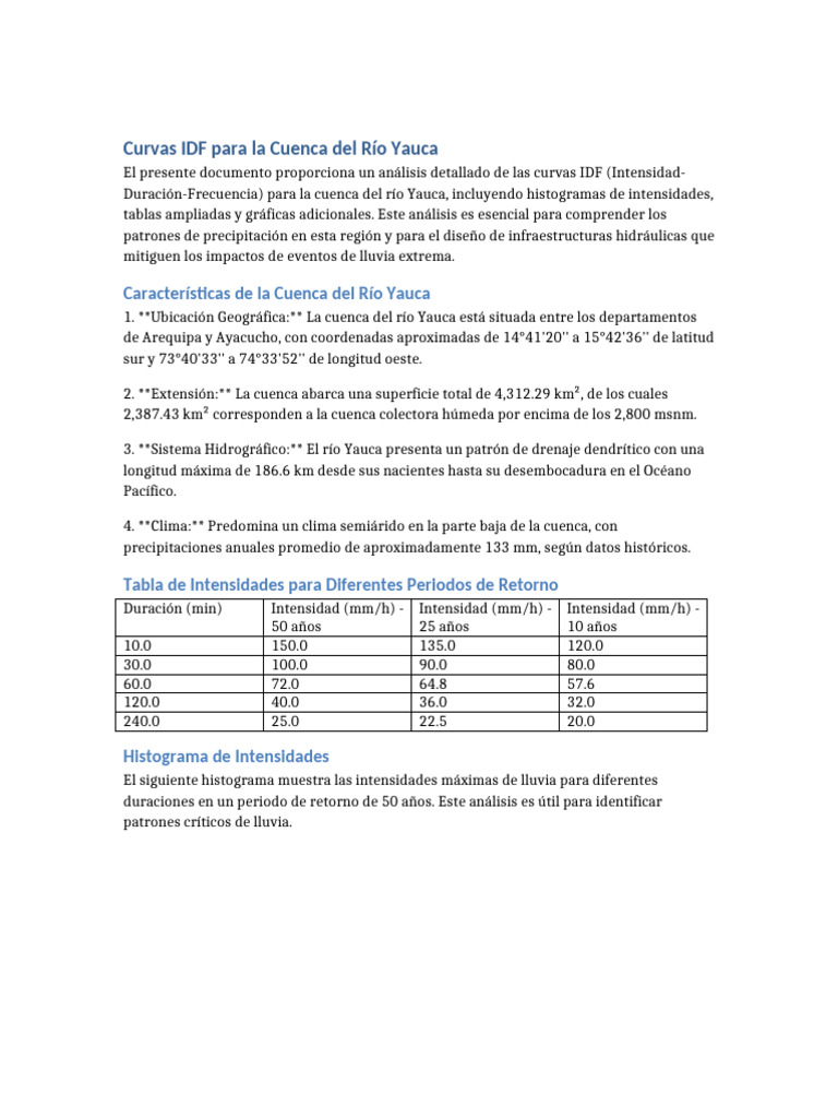 Curvas IDF Cuenca Yauca Ampliado Final | PDF