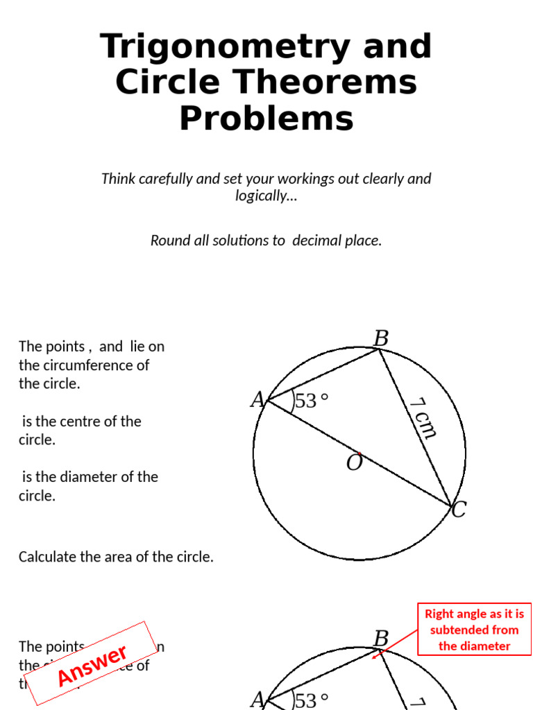 Trig and Circle Theorems Problems | PDF | Circle | Area