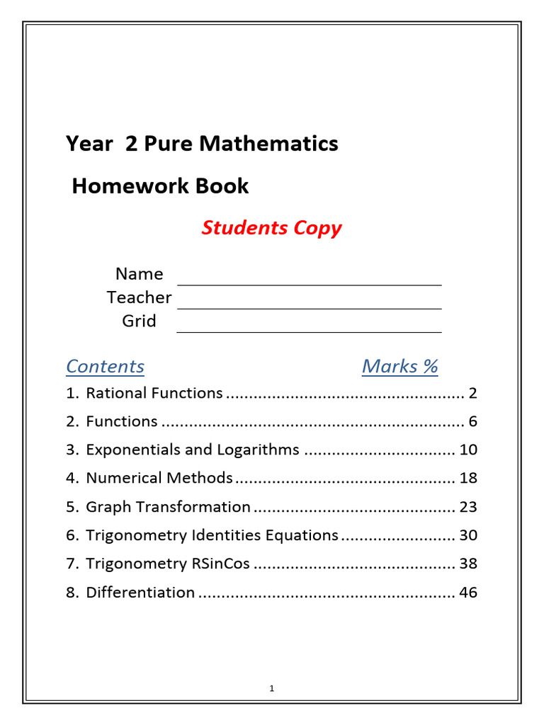 Year2.1 Pure Maths HW Booklet Students | PDF | Dose (Biochemistry ...