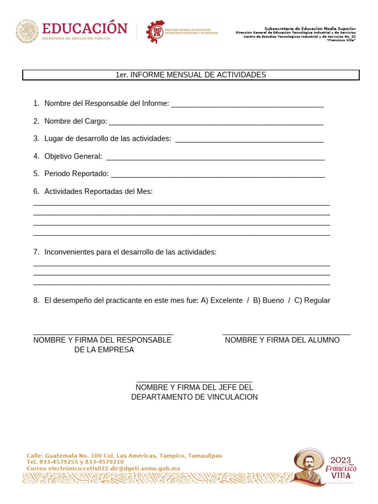 Formato 1er Informe Mensual de Actividades | PDF