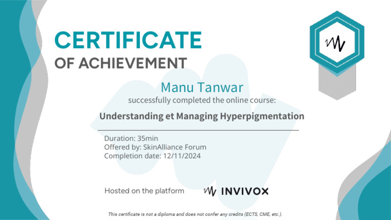 Certificate in Hyperpigmentation Management | PDF