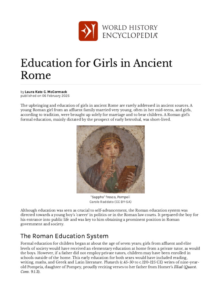 Education For Girls in Ancient Rome - World History Encyclopedia | PDF