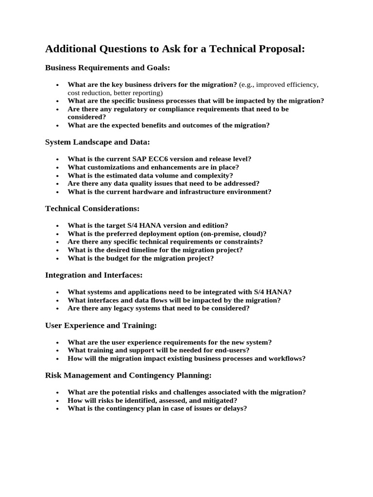 Key Questions for Technical Proposal Migration | PDF