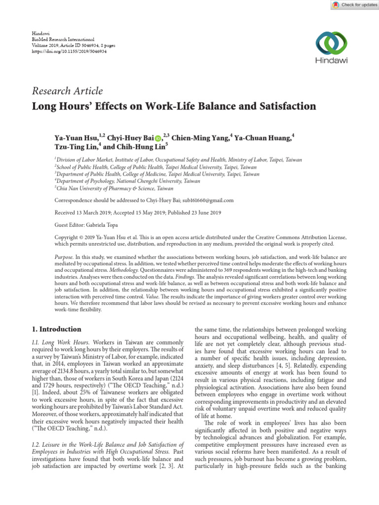 Long Hours Effects On Work Life Balance and Satisfaction | PDF ...