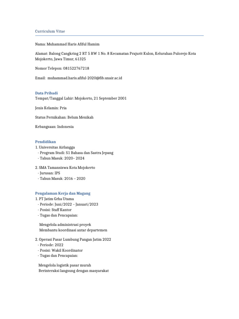 CV (Nama Lengkap Anda) | PDF