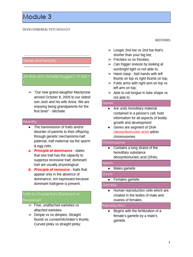 _TRANSES-DEV-PSYCH-Module-3 | PDF | Prenatal Development | Heredity