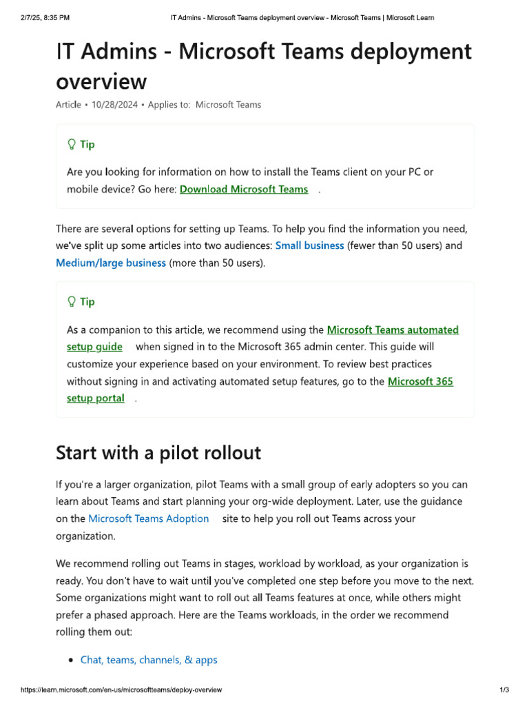 IT Admins - Microsoft Teams deployment overview | PDF