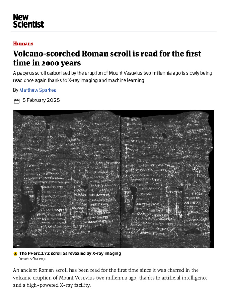 Volcano-Scorched Roman Scroll Is Read For The First Time in 2000 Years ...