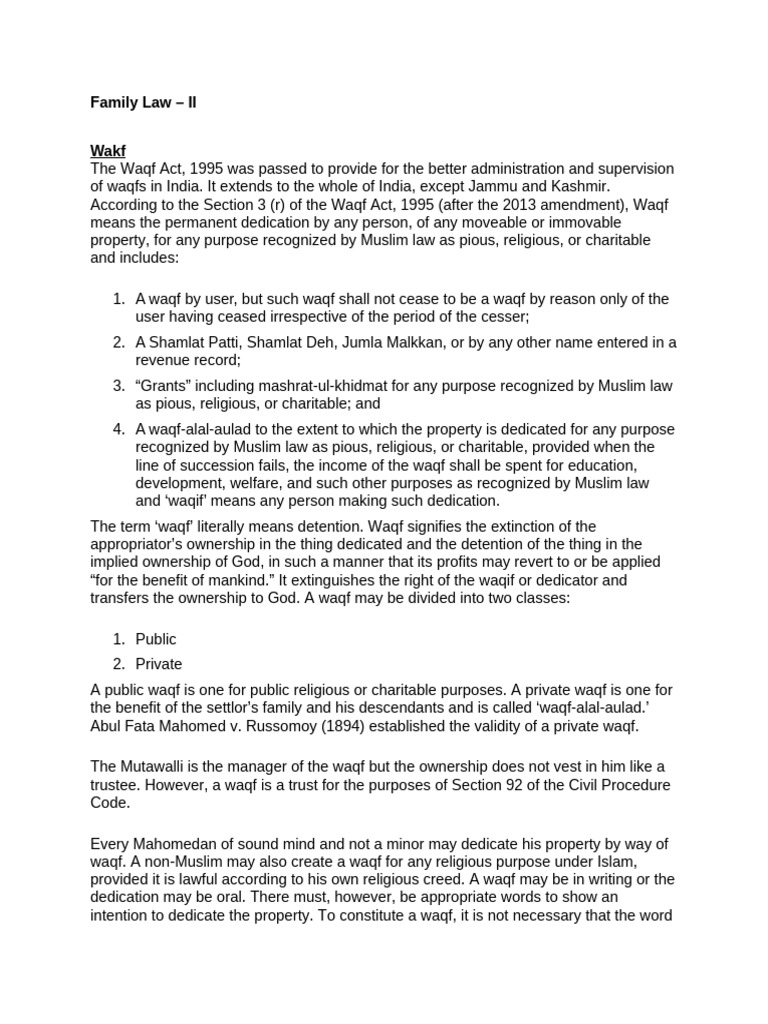 Understanding Waqf in Indian Family Law | PDF | Property | Property Law
