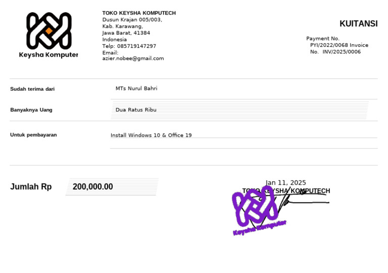 Kwitansi Keysa Komputer | PDF