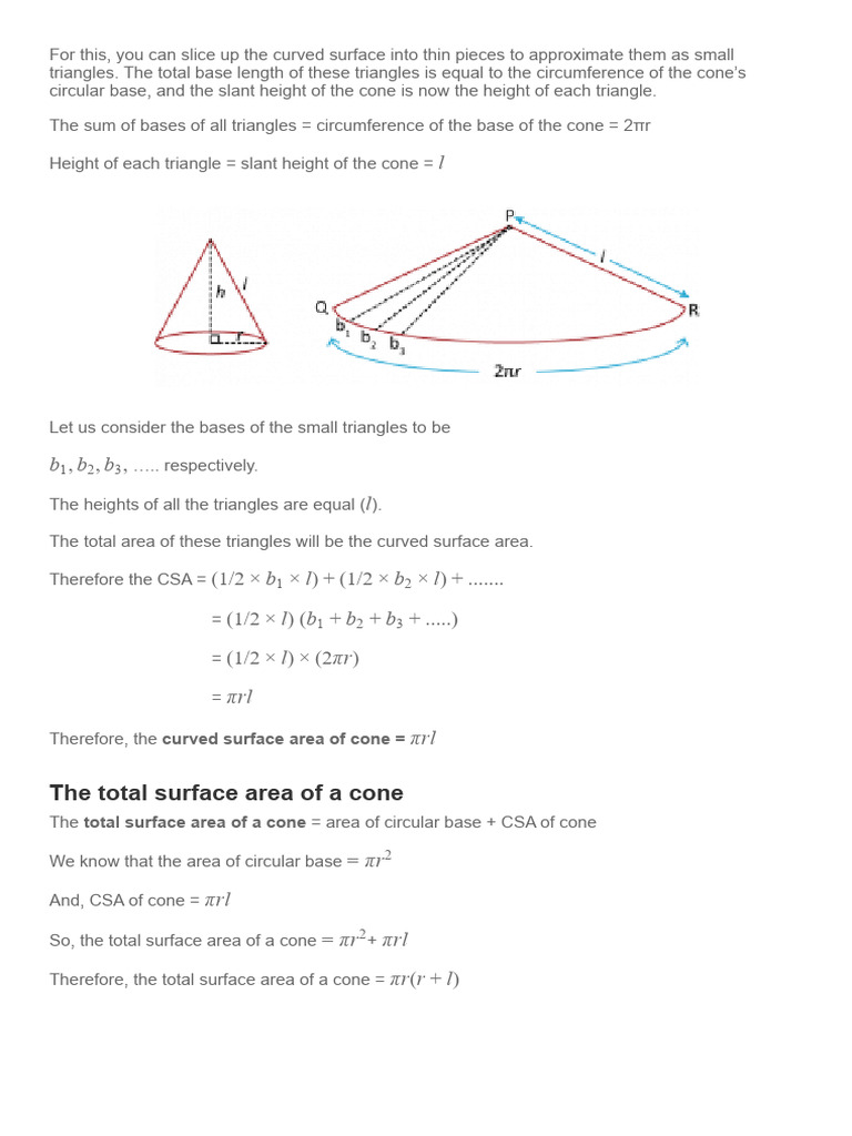 Surface Area of Cone – Formula, Derivation, Examples - mydomain | PDF