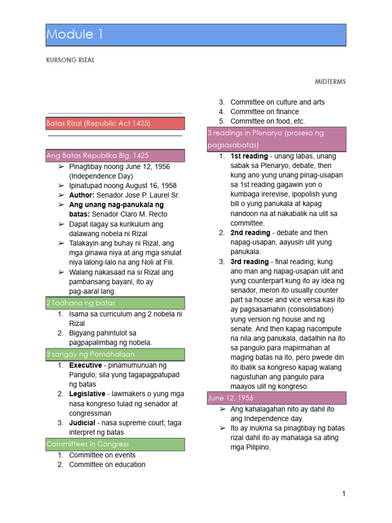 TRANSES RIZAL Module 1 | PDF