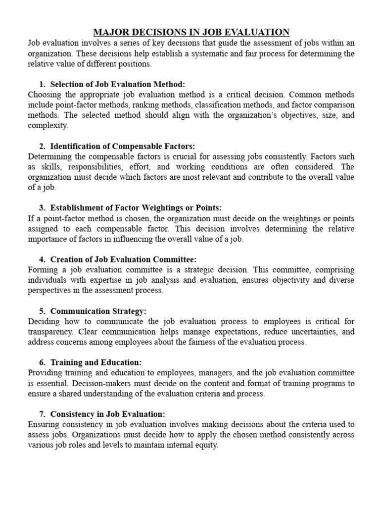 Key Decisions in Job Evaluation Process | PDF | Evaluation | Business