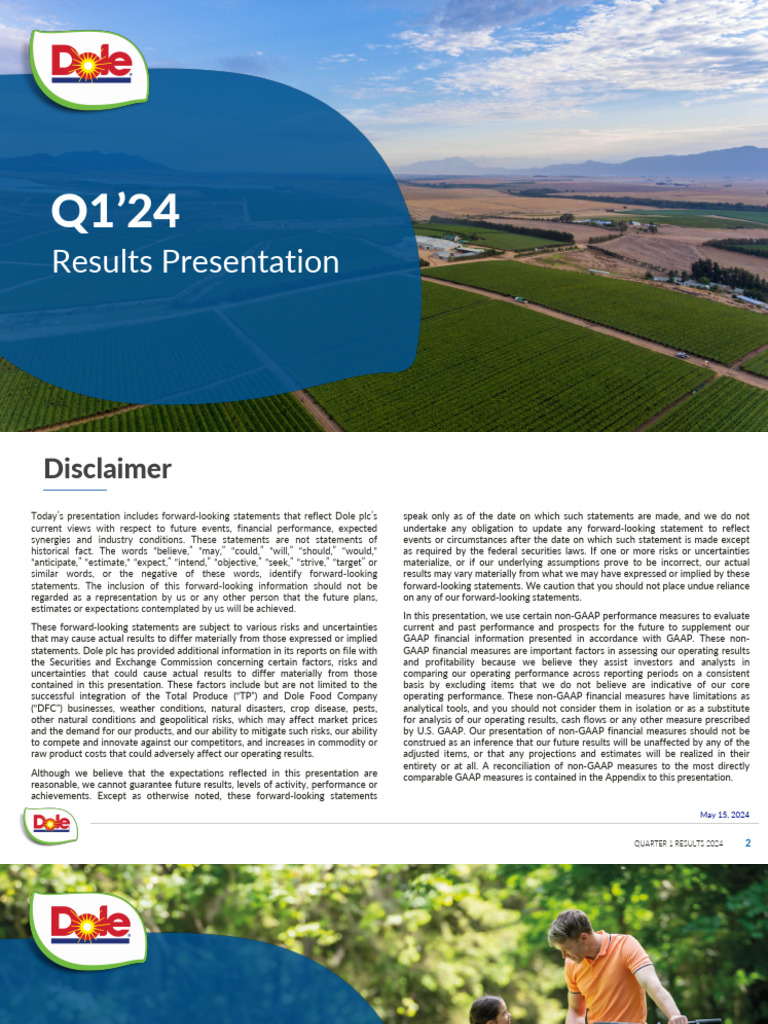 Dole plc Q1 2024 Financial Results | PDF | Goodwill (Accounting) | Mark ...
