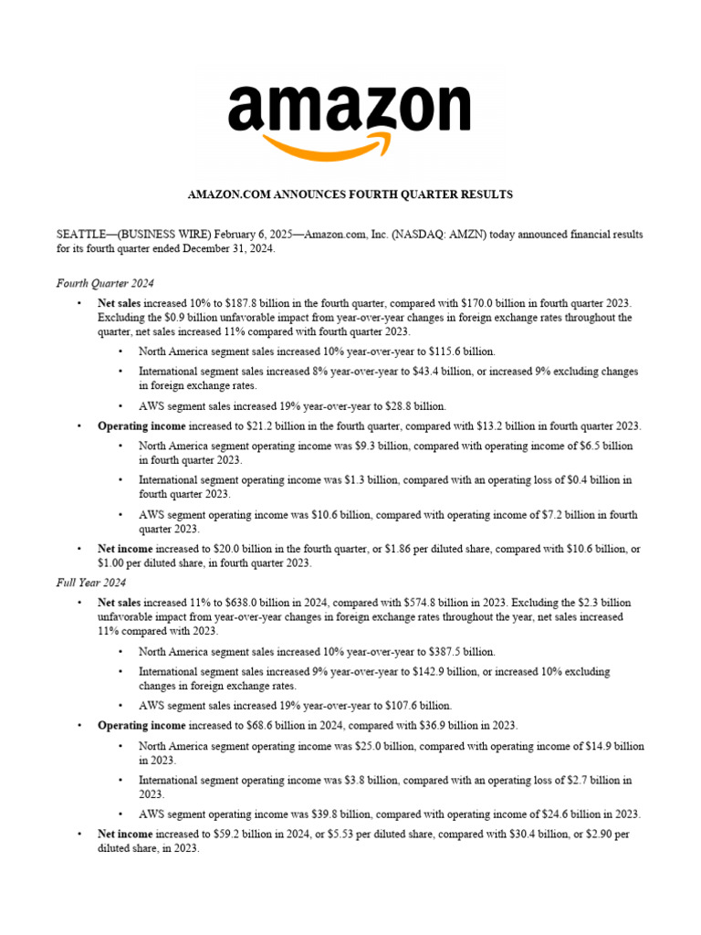 Amazon Q4 2024 Earnings Results | PDF | Equity (Finance) | Amazon Web ...