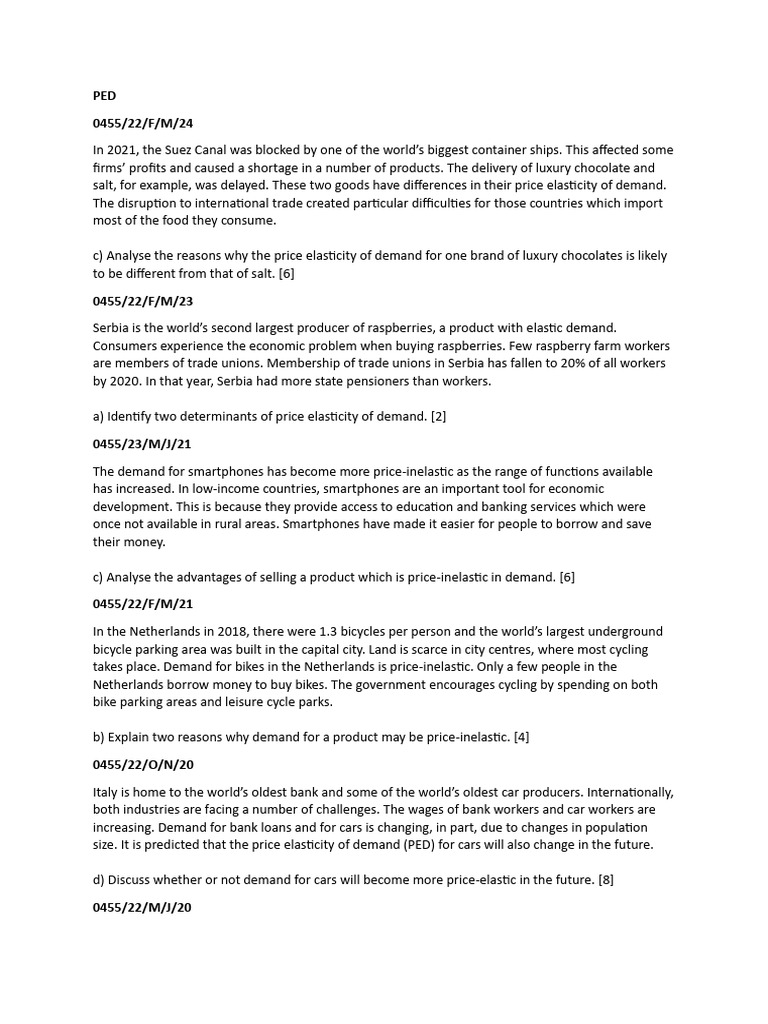 PED and (PES Questions | PDF | Demand | Elasticity (Economics)