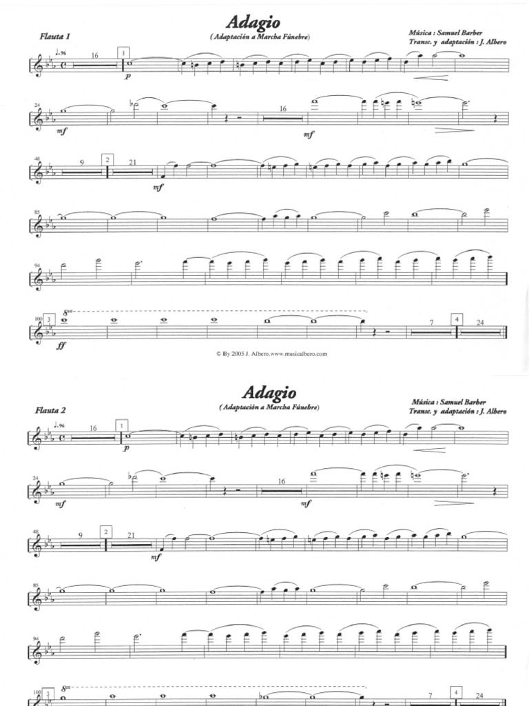 Partituras Adagio Samuel Barber - Trans. José Albero | PDF