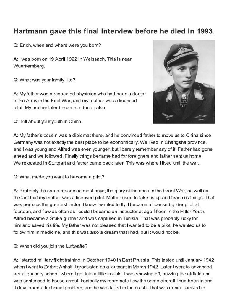 Erich Hartmann - The Last Interview | PDF