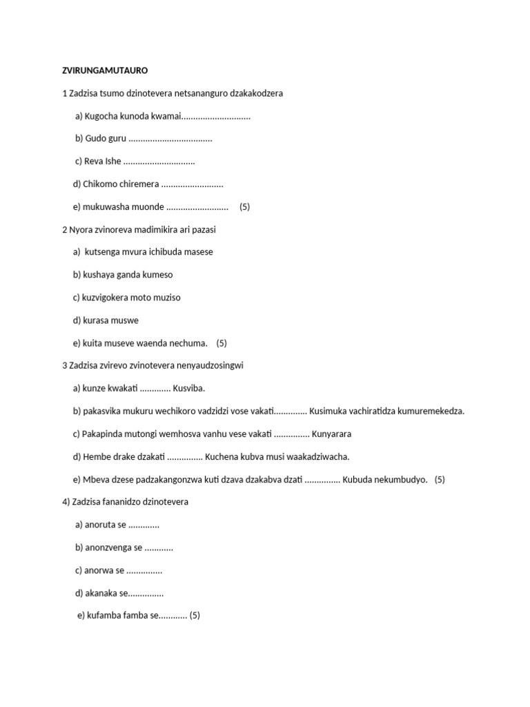 Shona f3 p2 3rd Term Exam | PDF