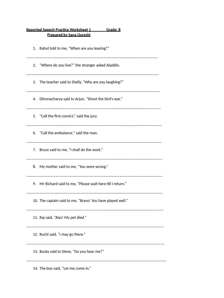 Reported Speech Practice for Grade 8 | PDF