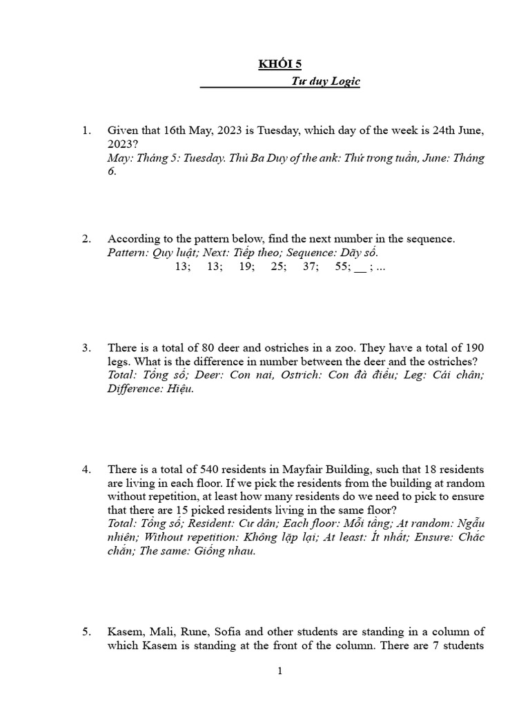 Logic and Math Problems for Grade 5 | PDF | Area | Rectangle
