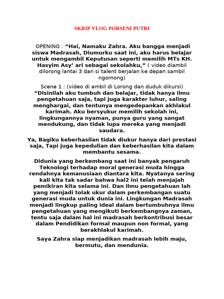SKRIP VLOG PORSENI PUTRI | PDF