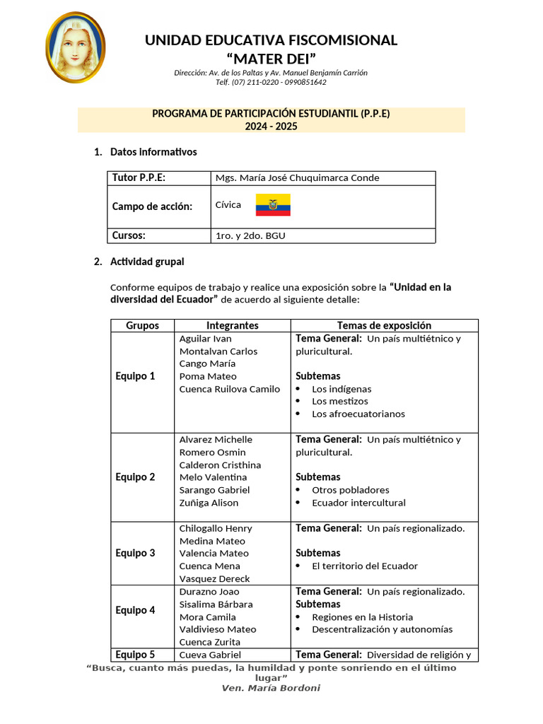 Programa de Participación Estudiantil 2024-2025 | PDF | Ecuador