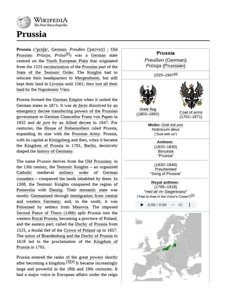 Prussia | PDF | Prussia | Kingdom Of Prussia
